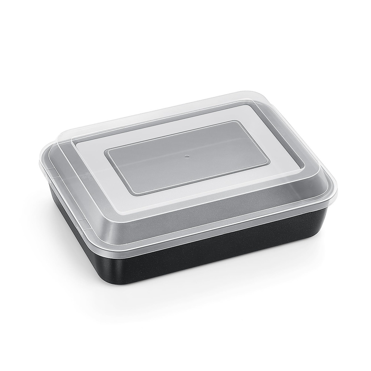 TeamFar Baking Pan with Lid, 9.4 Inch Stainless Steel Lasagna Pan with Black Non-Stick Coating, Roasting Baking Rectangle Cake Pan for Toaster Oven, Non-Toxic & Solid, Easy Clean-(1 Pan + 1 Lid)