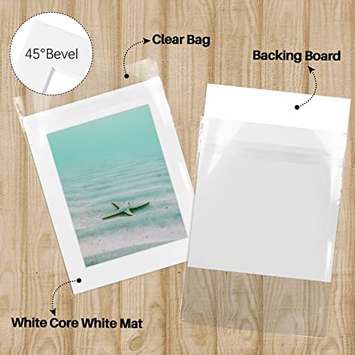 AUEAR, 5 Pack White 11X14 Bevel Cut White Core Picture Mat for 8.5X11 Photo/Print/Artworks - 5 Pre-Cut Acid Free Picture Frame Mat + 5 Backing Board + 5 Clear Bag