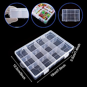 DSLSQD Bead Organizer Box, 1 Pack 12 Grids Plastic Storage Box with 18 Removable Grids Compartments, Small Plastic Jewelry Organizer Box for Beads Jewelry Earring Cosmetics Craft Tackle Pills