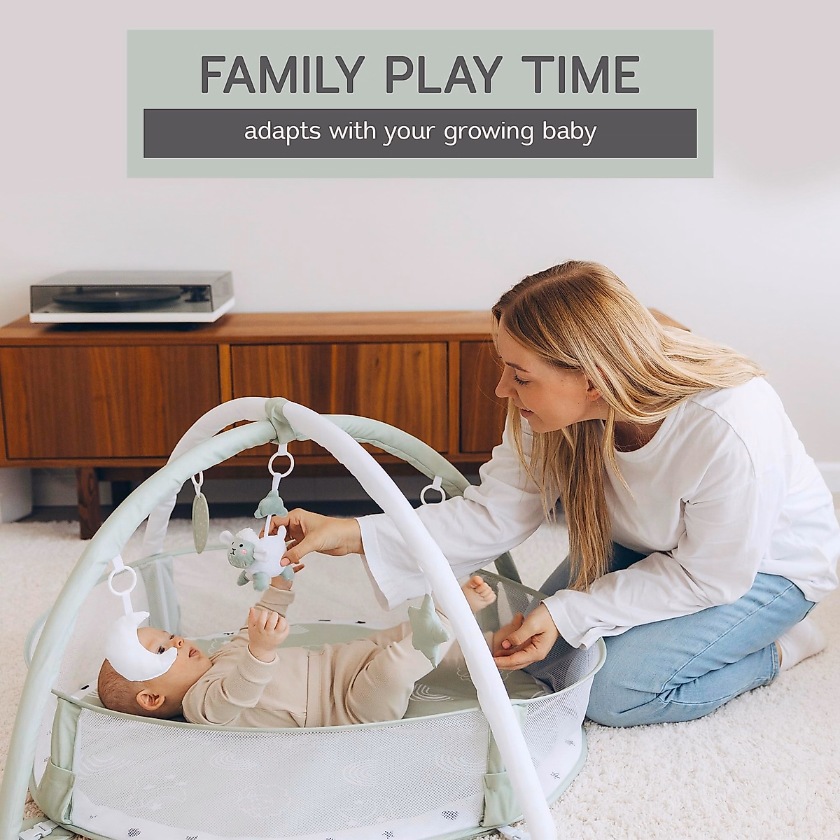 Aila+Aiden 6-in-1 XL Play Mat & Play Gym, Baby Gym, Baby Activity Gym, Sensory Exploration and Motor Skill Development Toys (Sage)