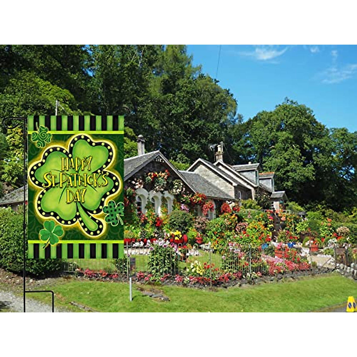 St Patrick's Day Garden Flag,Shamrock St Patricks Flag 12.5 x 18 Inch Clover Double-Sided Display 2 Layer Linen for Garden and Home Decorations