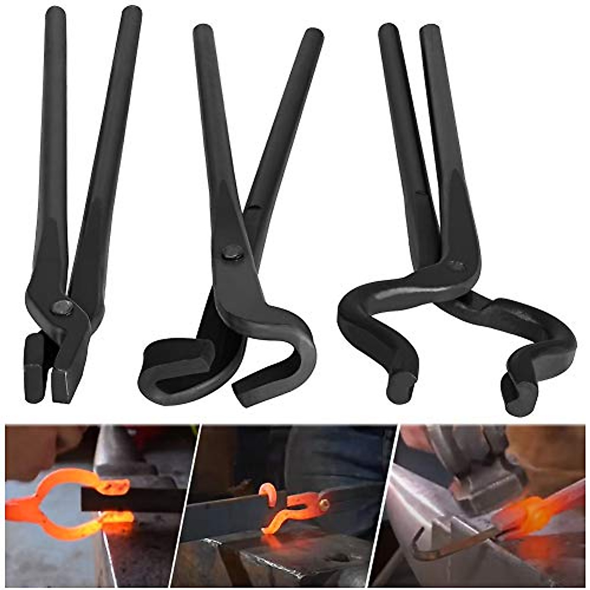 Knife Making Tongs Set Forging Blade Knife Tongs Tools Assembled Knife Making Blacksmith Bladesmith Anvil Forge (3-Pack)