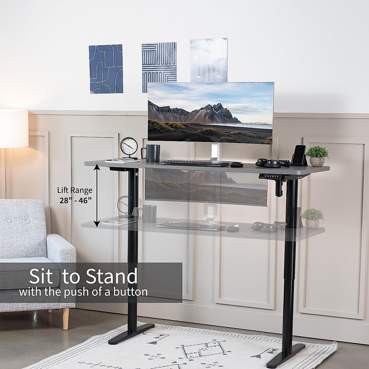 VIVO Compact Electric Stand Up Desk Frame for 39 to 80 inch Table Tops, Single Motor Ergonomic Standing Height Adjustable Base with Memory Controller, Black, DESK-E151EB