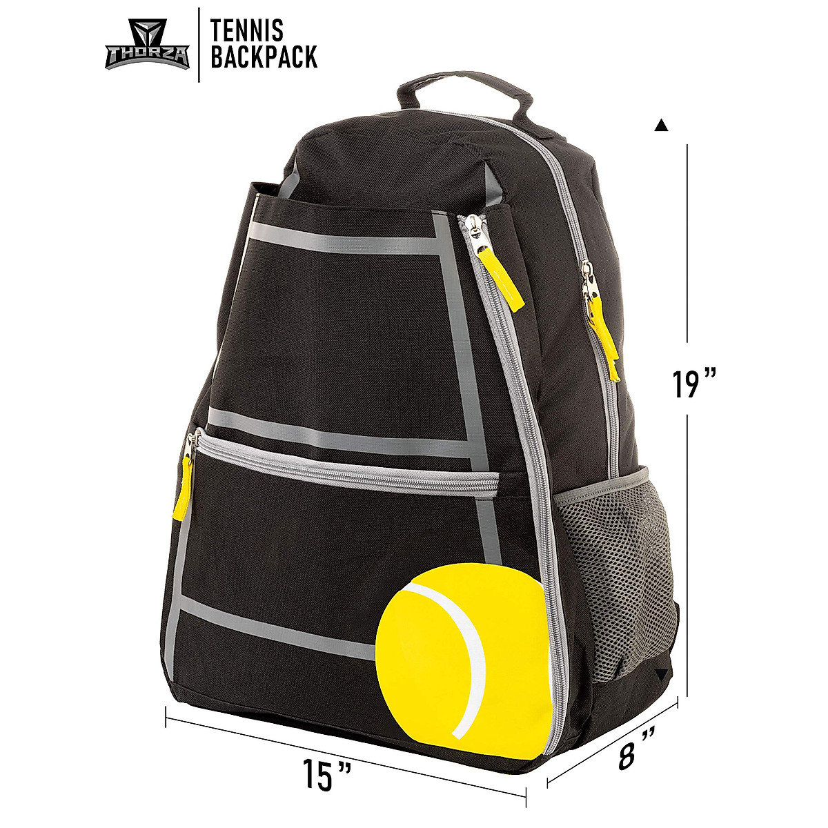 Thorza Tennis Racket Bag – Lightweight Tennis Backpack Stores 2 Racket, Balls, and Sports Gear – Tennis Racket Holder for Men and Women – Backpack Only
