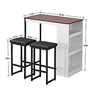 Panana 3 Piece Dining Table Set Kitchen Bar Table with Two Stool Storage Shelves Wood Counter Height Table Top with Sew Kerf Finish Dining Room Home