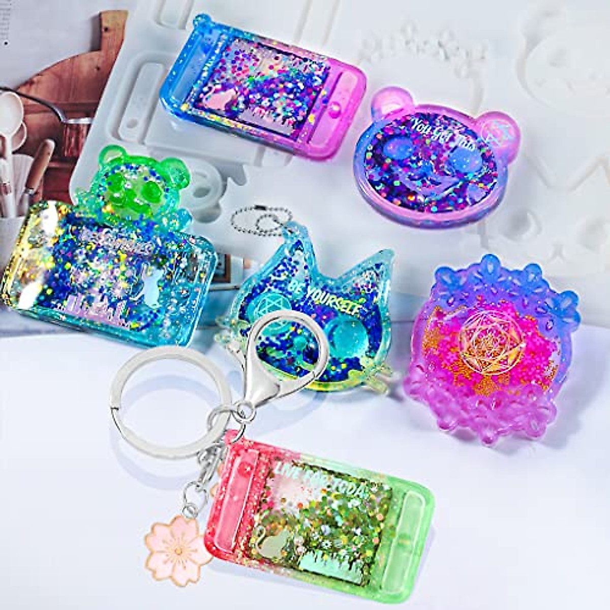 FineInno Shaker Molds for Epoxy Resin Panda, Game Consoles, Cat, Flower Garland, Quicksand Silicone Mold Jewelry Casting Mold DIY Art Craft for Pendant Resin Charms