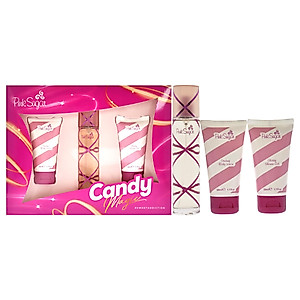 Aquolina Pink Sugar Candy Magic 1.7oz EDT Spray, 1.7oz Glossy Shower Gel, 1.7oz Creamy Body Lotion Women 3 Pc Gift Set