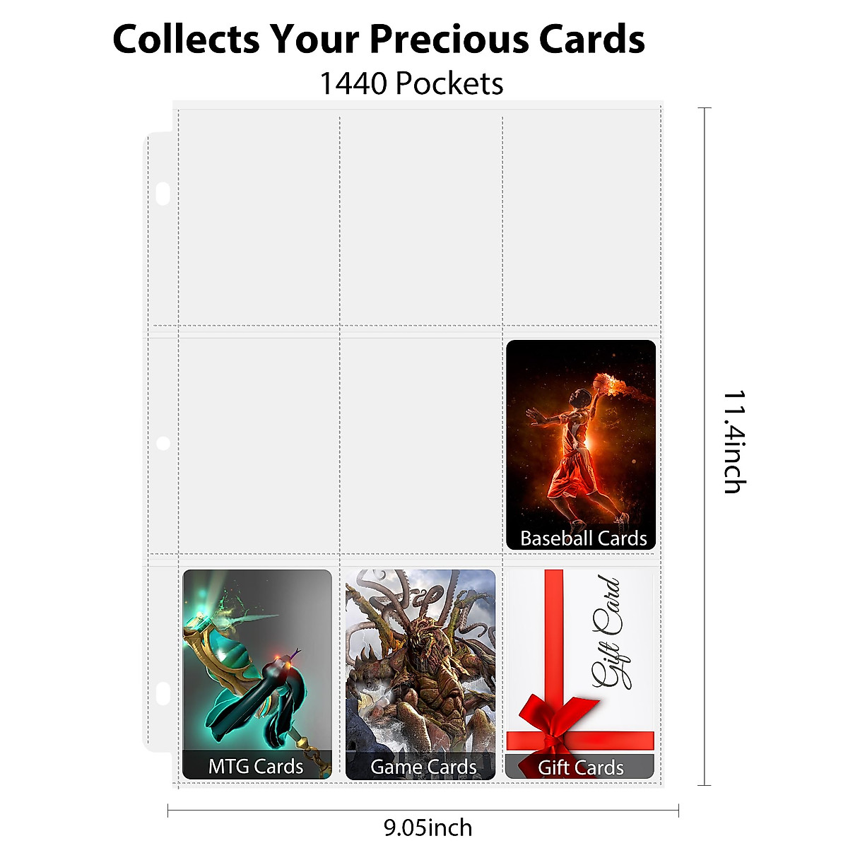 WOT I 9-Pocket Trading Card Sleeves, 1440 Pockets Double-Side Card Sleeves Clear Page Protectors for 3 Ring Binder Holds Sports Cards, Game Cards