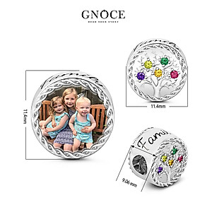 GNOCE Custom Photo Charm Personalized Photo Charm 925 Sterling Silver Pendant for Bracelets Necklaces (Family Tree Rund)