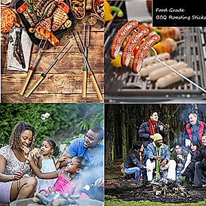 Suelasi Marshmallow Roasting Sticks 8 Pack Extendable 32 Inch Telescoping Marshmallow Skewers & Hot Dog Forks with Wooden Handle Storage Bag for Campfire BBQ Backyard Fire Pit