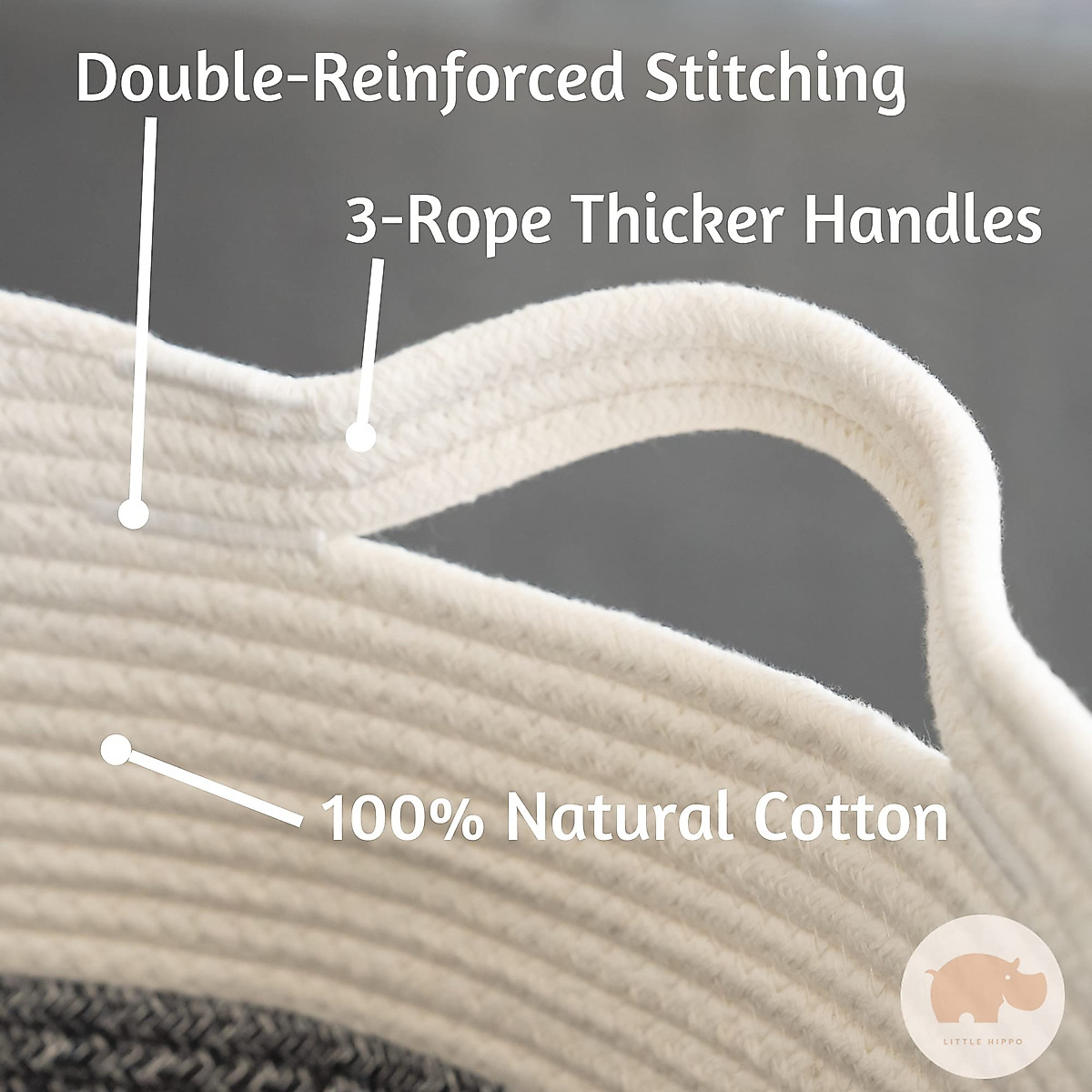 Little Hippo Baskets XXXL Large Cotton Rope Basket 22"x22"x14" Storage Basket, Woven Basket, Large Basket, Blanket Basket Living Room, Toy Basket, Baskets for Organizing, Kids Toy Storage Organizer