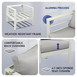 VINGLI Outdoor Furniture 4 Pieces Modern Aluminum Patio Furniture Set, Patio Sofa Set Outdoor Patio Conversation Sectional Set for Lawn, Garden, Backyard (White)
