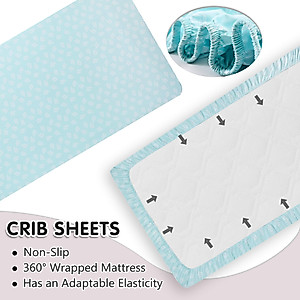 Honkaii 4Pcs Crib Bedding Sets for Boy, Zoo Baby Bedding Sets Neutral with Comforter Fitted Sheet Crib Skirt Blanket, Machine Washable, Suitable for 28 x 52 Inch Cribs,Nursery Bedding Set (Gray)