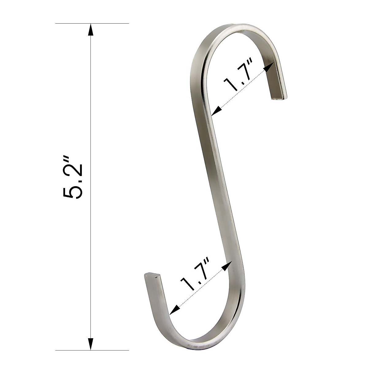 RuiLing Premium 4-Pack Size Extra Large Brushed Stainless S Hooks Kitchen Pot Pan Hanger Clothes Storage Rack, XXL/Flat, Metal