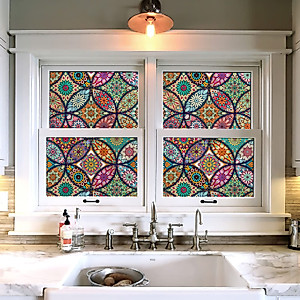 Stained Glass Window Film Privacy Decorative Tinting Film for Home Frosted Bathroom Window Coverings Static Cling Non-Adhesive