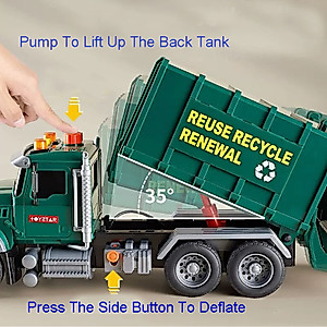 IYEAM 15" Big Garbage Truck Toy, Friction Powered Garbage Truck with Lights and Sounds, Kids Recycling Trash Truck with 3 Trash Cans, Boys & Girls Gifts
