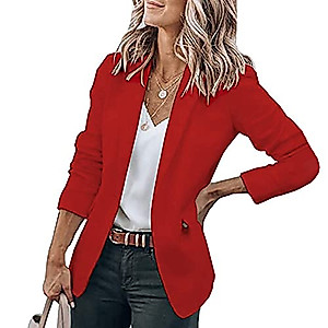 Womens Graphic Print Blazer Trendy Cardigan Collar Single Button Blazers Business Casual 2023 Open Front Slim Fit Summer Fall Ladies Blazers Clothing Outfits Blazer De Mujer Red L