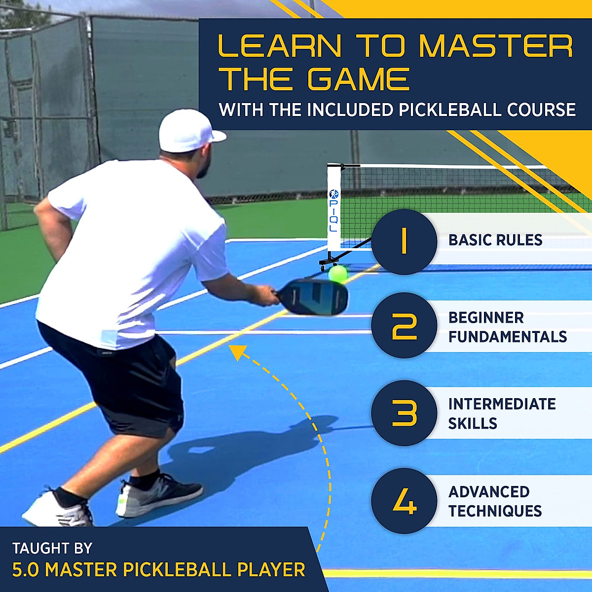 PIQL Portable Pickleball Net System with Wheels - Outdoor Indoor Regulation Size Pickleball Net Set for Driveway, Backyards with Carrying Bag and Metal Frame, Easy Assembly Official Court Size, 22 Ft