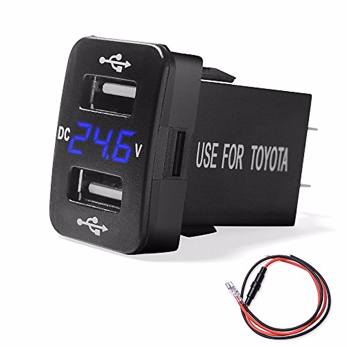MICTUNING 2.1A Dual USB Charger Power Socket with Digital Voltmeter Blue LED Light for Smartphone iPhone iPad PDA Laptop GPS Replacement for Toyota