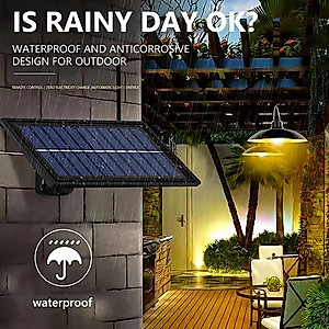 Aolyty Solar Pendant Light with Double Head Shed Light IP65 Waterproof Solar Powered Hanging Light with Remote Control Dimmable for Garden Yard Corridors Walkway Pathway Garage Driveway (Warm Light)