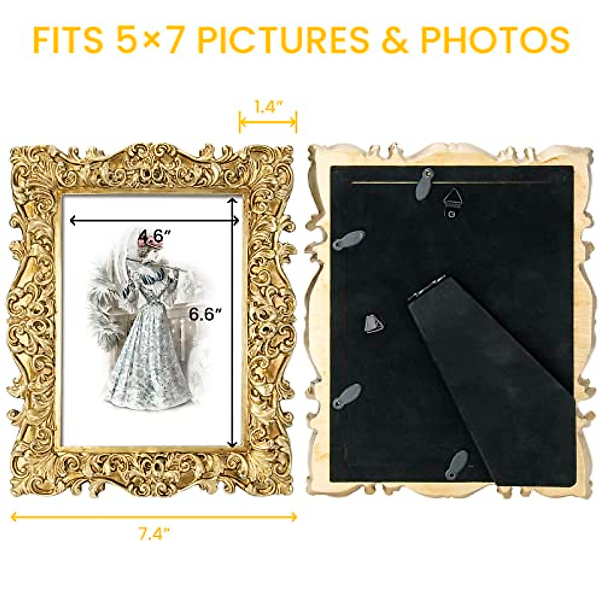 GUOER 5x7 Picture Frames Vintage Photo Frame with Glass Front Antique Picture Frame for Tabletop Wall Hanging (5x7, Shiny Golden)