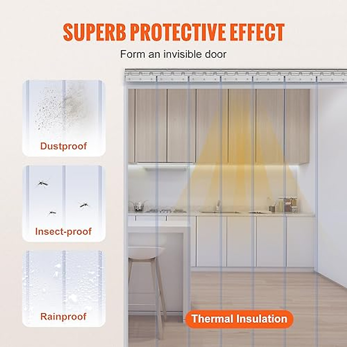 VEVOR Strip Curtain, 84" Height x 42" Width, 0.08" Thickness, 7PCS Clear PVC Strip Door Curtain, Freezer Curtain, Plastic Door Strips for Walk in Freezers, Coolers & Warehouse Doors, with 50% Overlap