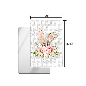 Carosoffe Easter Small Compact Mirror for Purse, Rabbit Ears Pink Spring Flower Gray Plaid Travel Makeup Mirror for Women Men, Rectangular Handheld Compact Pocket Mirror 1 PCS