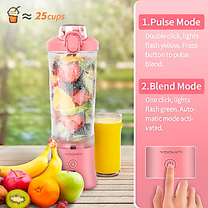 Portable Blender, Personal Blender for Shakes and Smoothies - USB Rechargeable 20oz Mini Blender with 6 Blades and ToGo Cup for Sports Travel Gym