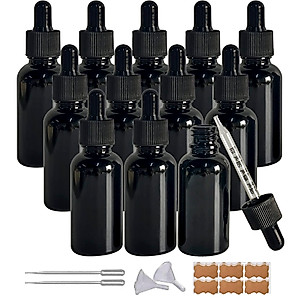 BEGIKET 1 oz Black Glass Dropper Bottle, 12 Pack 30ml Black Glass Bottles with Glass Eye Dropper, for Essential Oils, Aromatherapy Oil, Beard Oil, Perfume, Leak Proof Travel Bottles for Liquids