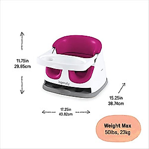 Ingenuity Baby Base 2-in-1 Booster Feeding and Floor Seat with Self-Storing Tray - Pink Flambe