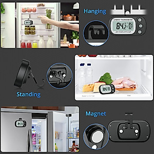 CAMWAY Refrigerator Fridge Thermometer Waterproof Digital Freezer Room Thermometer(-4°F to 122°F) Max/Min Record Function Large LCD Display Fridge and Freezer Thermometers(Black-4Pack)