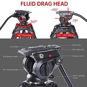 miliboo Heavy Duty Tripod for Camera,Video Tripod with Fluid Head,Aluminum Heavy Duty Tripod for Camera,Maxload 22lbs with Mid-Level Spreader(MTT601A)