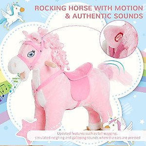 Qaba Kids Ride on Rocking Horse Toddler Plush Toy with Realistic Sounds and Swinging Tail for 3 Years Old Children