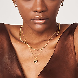 14k Real Gold Heart Necklace for Women | Puff Heart Necklaces in 14k Gold | Puffed Heart Pendant Necklace | Delicate Love Jewelry | Gifts for Birthday, 18"