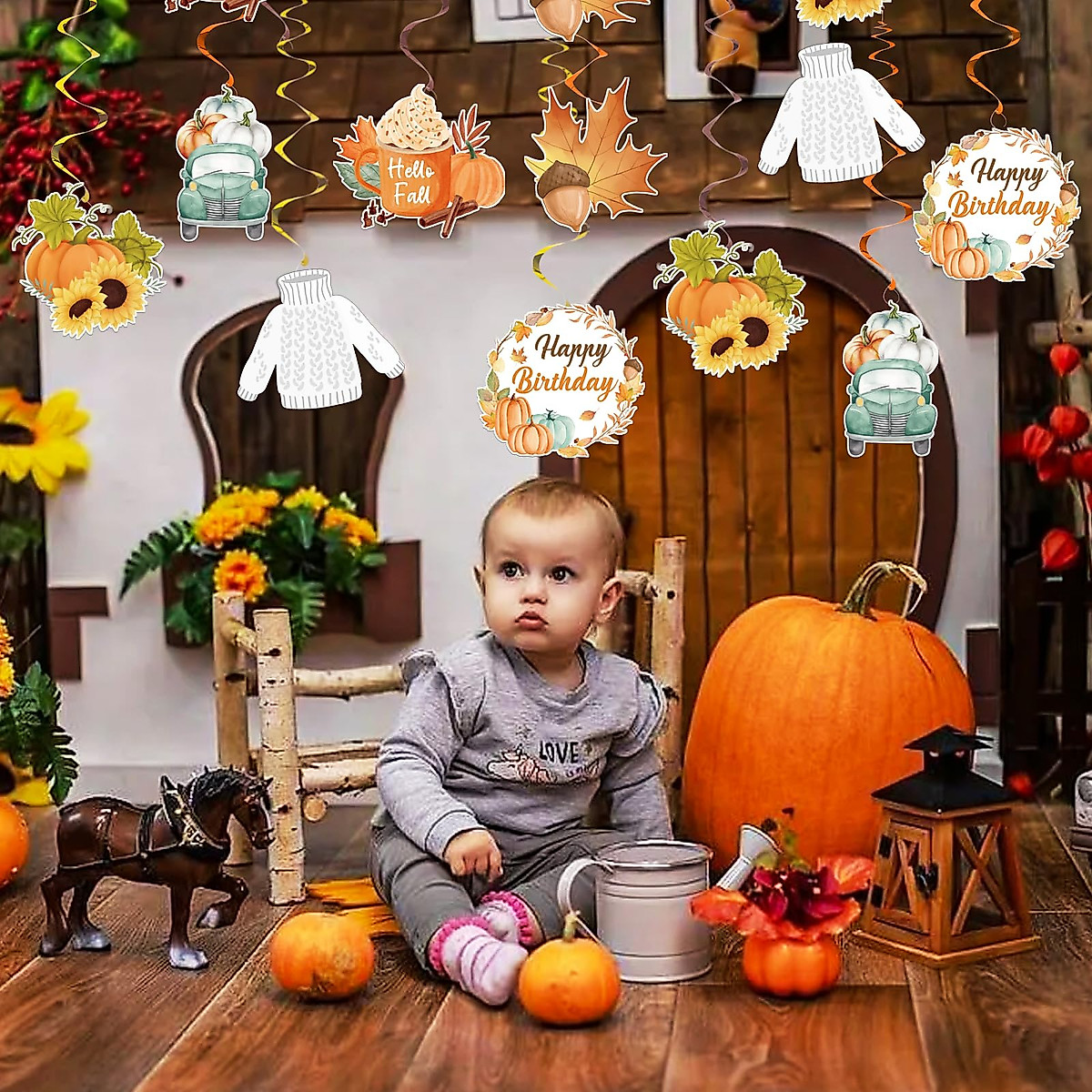 Fall Little Pumpkin Party Decorations, Happy Birthday Pumpkin Banner and Autumn Hello Fall Party Hanging Swirls Decorations, Little Pumpkin Baby Shower Fall Thanksgiving Birthday Party Supplies