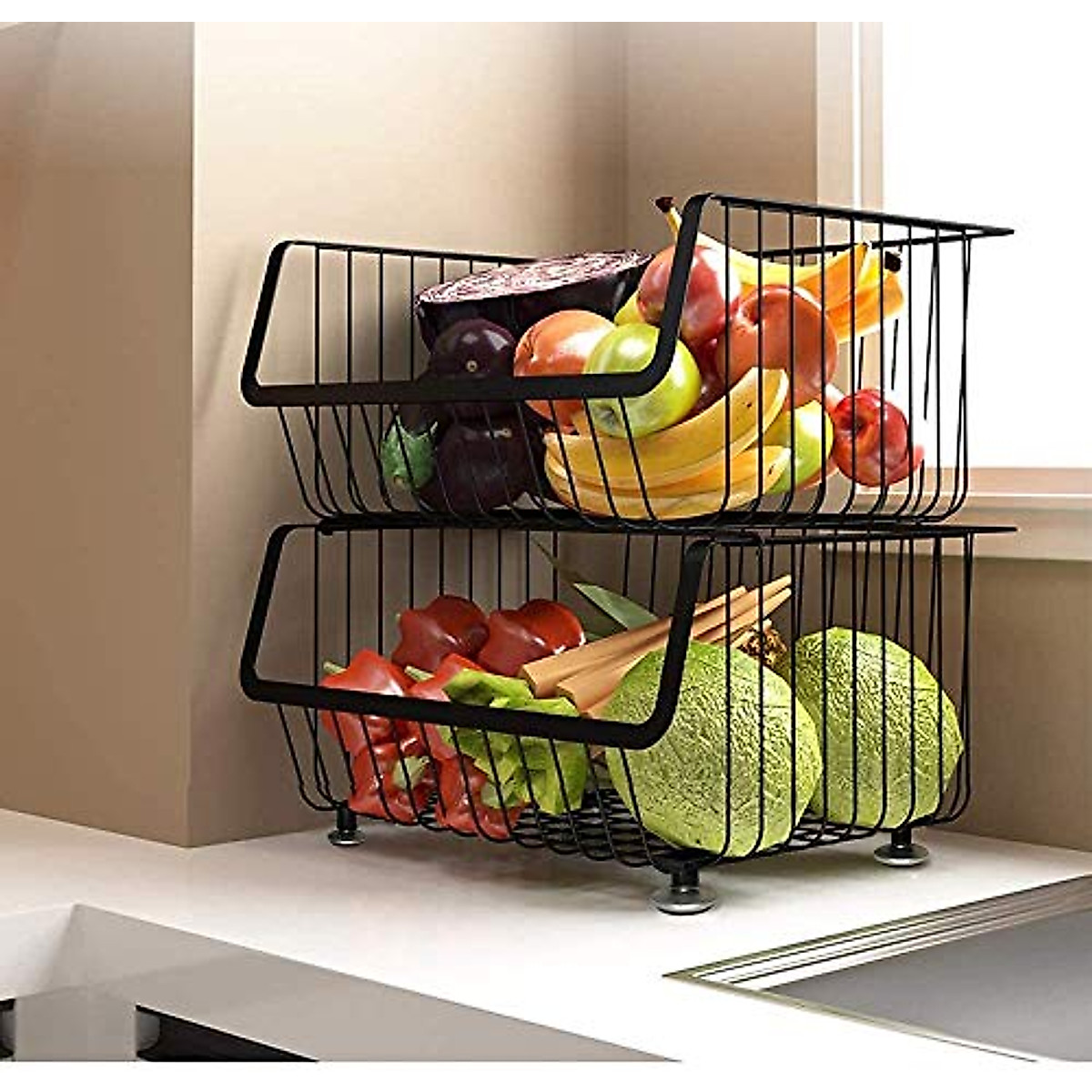 PEPDRO 2 Tier Vegetable Fruit Rack Kitchen Table Board Storage Basket Multifunctional Storage Rack Shelf
