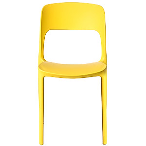 Fabulaxe Modern Plastic Outdoor Dining Chair with Open Curved Back, Yellow Set of 2