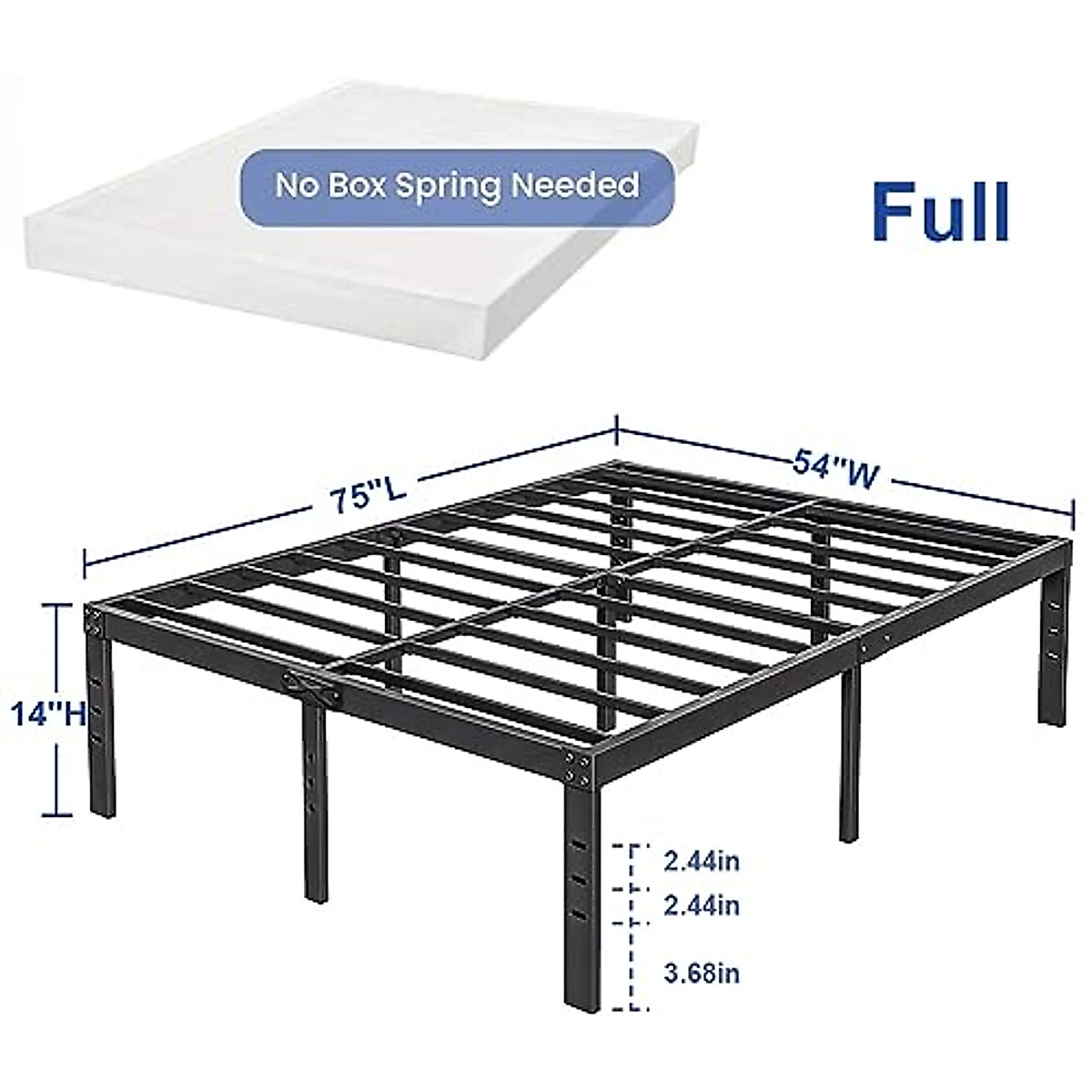 Bed Frame Full Size Storage 14 inch Tall,Platform Metal BedFrame for Kids Boys Girls, Heavy Duty Slats Support,No Box Spring Needed, Easy Assembly, Noise Free, Black (Full, 14in)