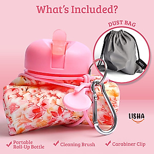 Lisha Portable Travel Bidet, Peri Bottle, Rolls-Up Compactly for Discreet Carry, Silicone Bidet Bottle with Leakproof Lid, Dust Bag and Clip (16.9 oz Capacity)