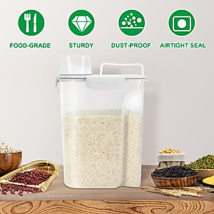 TBMax Airtight Rice Container 8 Lbs -10 Lbs, Cereal Container Dispenser, Pet Cat Dog Food Storage Container, Plastic Kitchen Pantry Food Storage Container with Cup -White