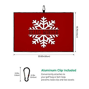 Yun Nist Golf Towel Christmas Snowflake Red,Waffle Pattern Microfiber Club Cleaner Golf Towels with Carabiner Clip for Women Men Dad,Winter Word Xmas Snow Golf Towel for Golf Bags Accessories,24x16in