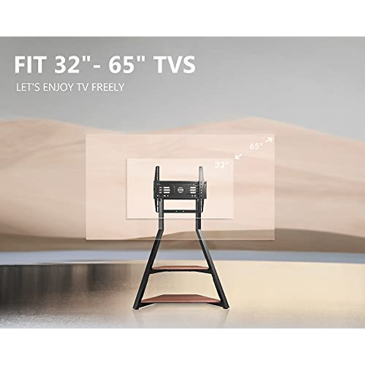 FITUEYES Design Corner TV Stand for 32 37 43 55 65 Inch TV, TV Cart Floor Stand with Mount for LCD/LED Flat Curved Screens, Modern Floor TV Stand with Wooden Storage Shelves, Eiffel Series