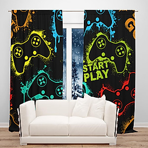 DOTOOMA 82x84 Inches Neon Gamepad Game Window Curtains Start Play Teen Boys Modern Gaming Video GameRoom Bedroom Living Room Decorations Home Window Treatments Drapes 2 Panel