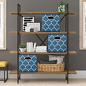 i BKGOO Cloth Storage Bins Set of 6 Thick Fabric Drawers Foldable Cubes Basket Organizer Container with Dual Metal Handles for Shelf Cabinet Bookcase Boxes Navy-Blue 10.5x10.5x11 inch