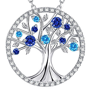 Birthday Gifts for Wife Mum Tree of Life Necklace Women September Birthstone Blue Sapphire Necklace for Her Fine Jewelry