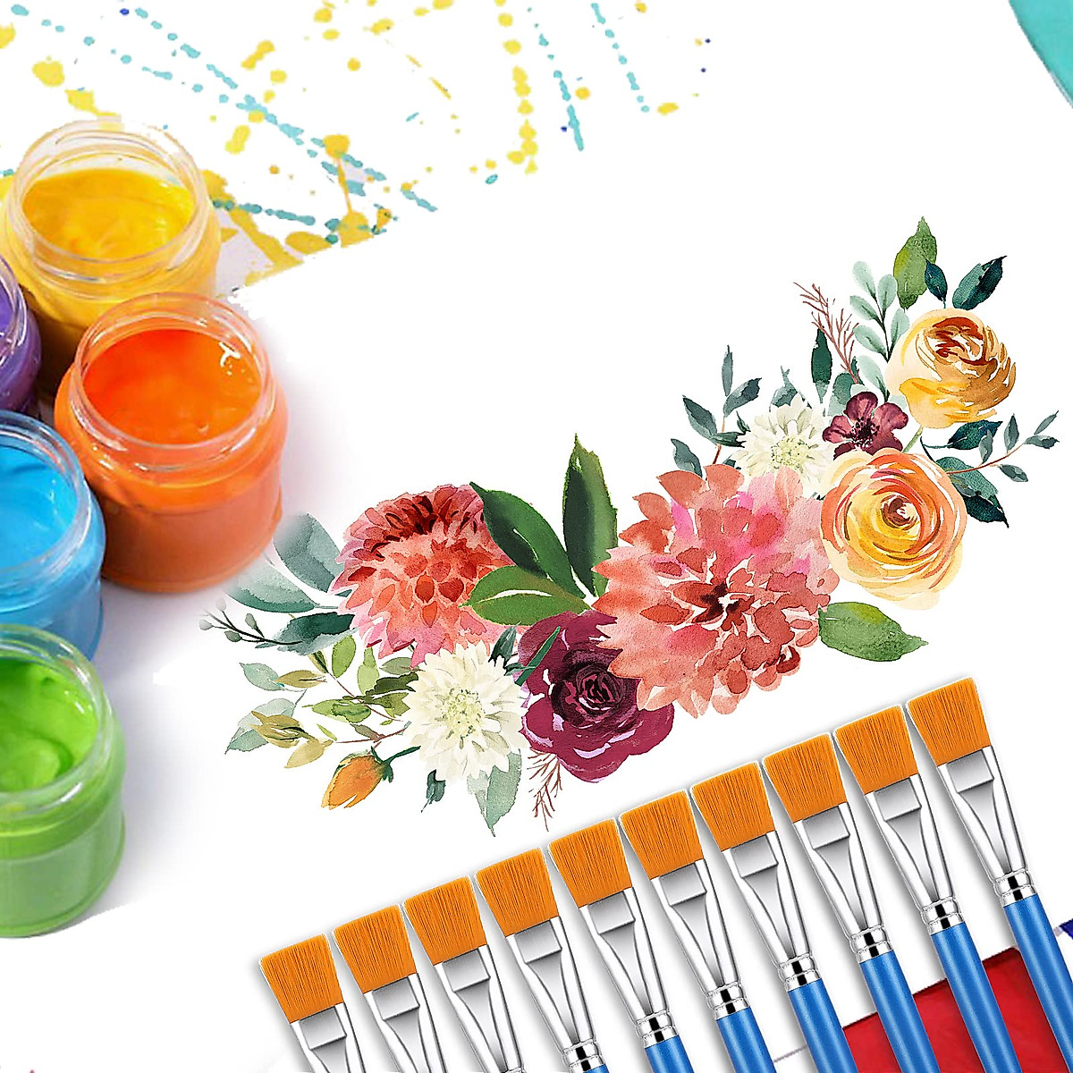 10 Pcs Flat Paint Brushes for Acrylic Painting, 1 Inch Art Paint Brushes Artist Painting Brush for Acrylic Watercolor Oil Detail Painting