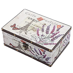 Hipiwe Chest Treasure Box Vintage Wooden + PU Leather Decorative Trinket Jewelry Box Memento Case Box Keepsake Box Gifts For Kids Girls Boys Home Decor (Lavender)