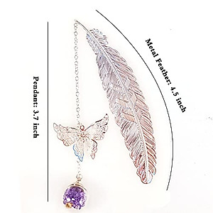 Metal Feather Bookmark, Vintage Book Marks with 3D Butterfly and Glass Beads Dry Flower Pendant, Mother's Day, Christmas for Women, Men Book Lovers Creative Gifts Bookmarks