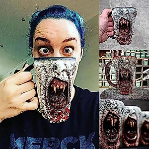 Gothic Vampire Half Face Mug + Small Spoon Set, Halloween Horror Funny Thriller Bloody Scary Coffee Mugs Handmade Half Face Mugs, Halloween Mugs, Thriller Christmas Gifts, Party Supplies, Unique Birth