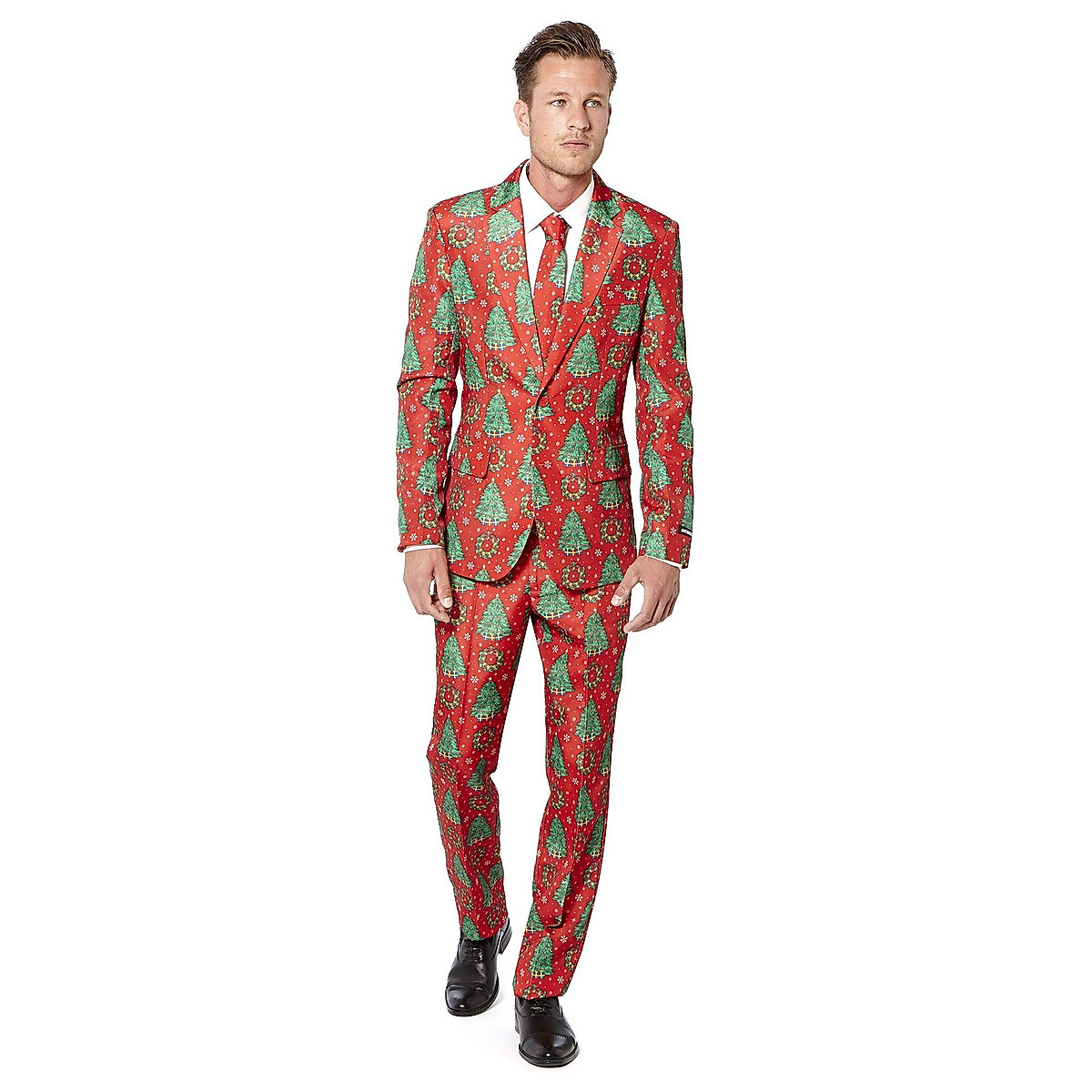 Suitmeister Christmas Suits for Men in Different Prints ,Ugly Xmas Sweater Costumes Include Jacket Pants & Tie,Large,Christmas Trees
